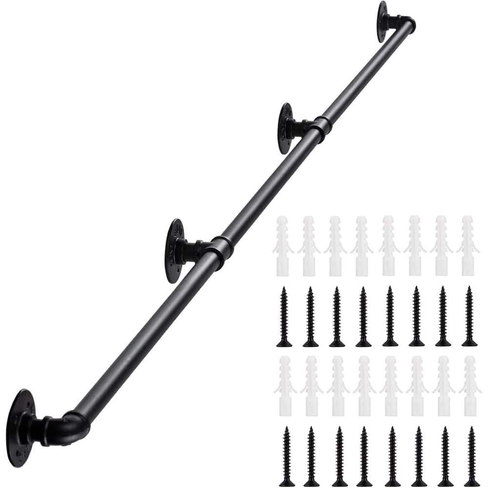Afoxsos 10 ft. Industrial Iron Pipe Metal Hand Rail Matte Black Non ...