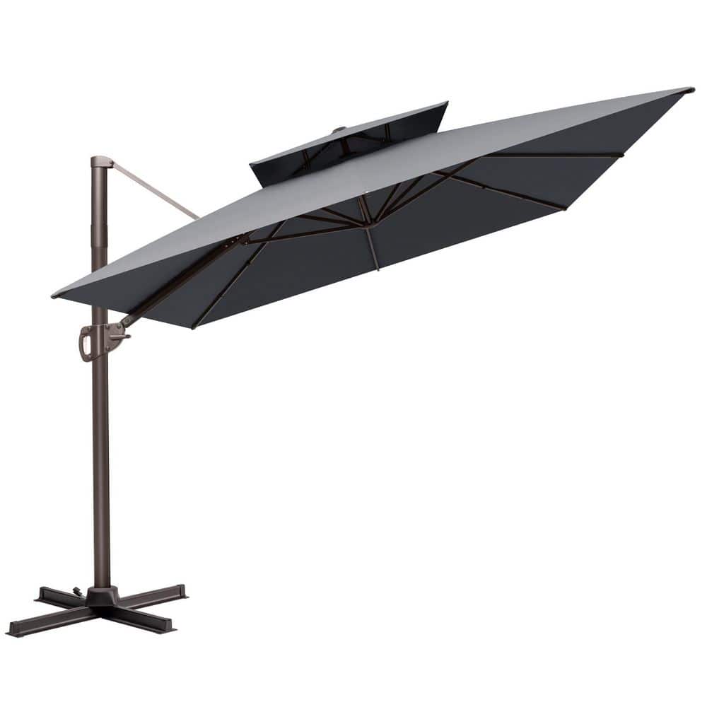 CLOUDFLY 12 ft. x 9 FT. Double Top Outdoor Cantilever Umbrella Patio ...