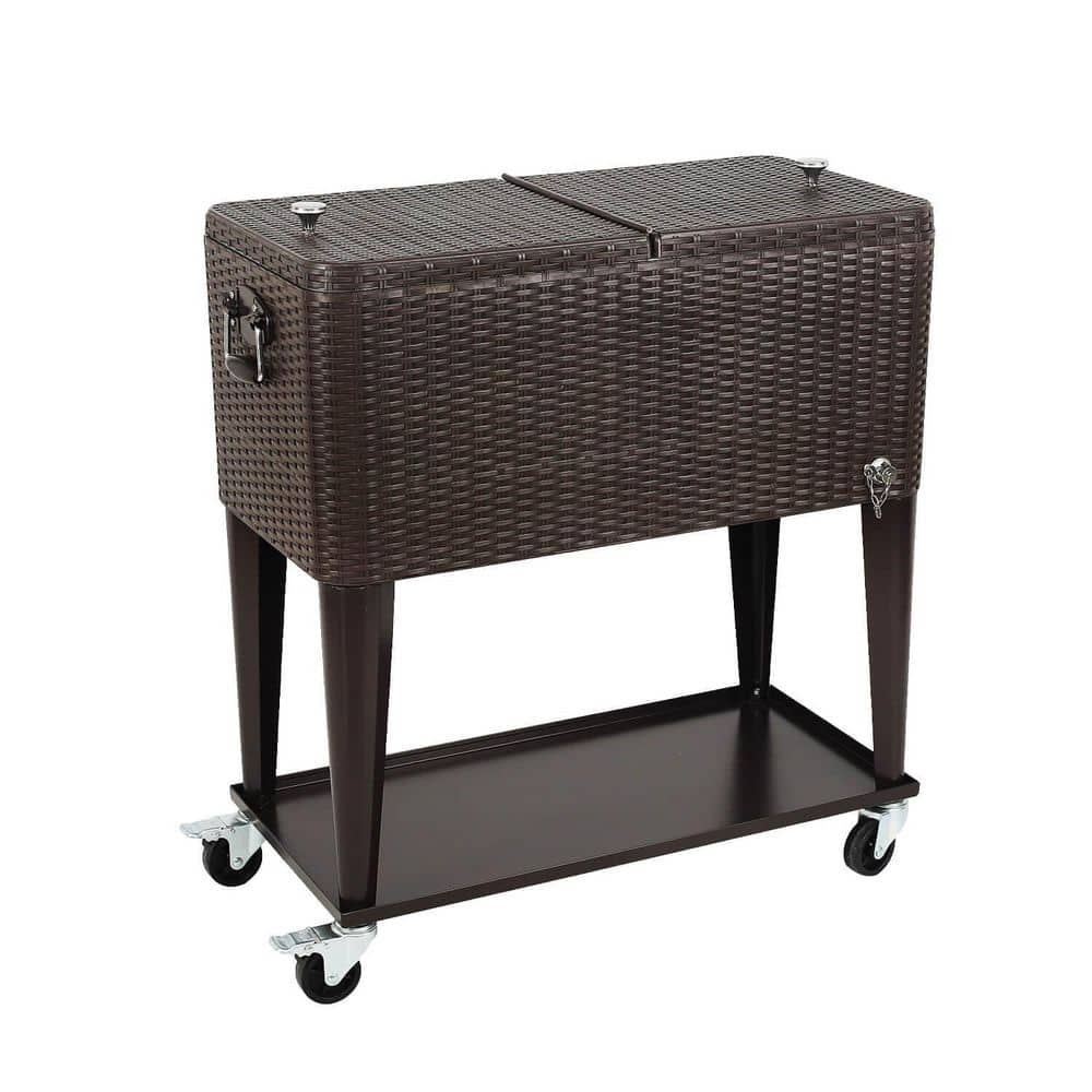 Kahomvis 80 qt. Stainless Steel Outdoor Patio Rolling Cooler in Brown ...