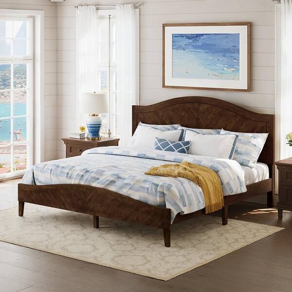 cozyman Adrian Mid Century Brown Walunt Solid Wood Frame King Size Slat Support Platform Bed Frame with Adjustable Headboard ADLA WALUNT K The Home Depot