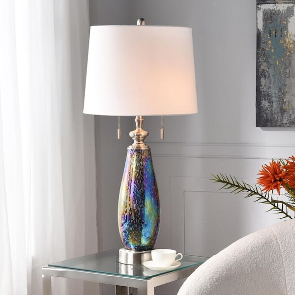 StyleCraft 34 in. Grey Contemporary Bedside Table Lamp for Living Room ...