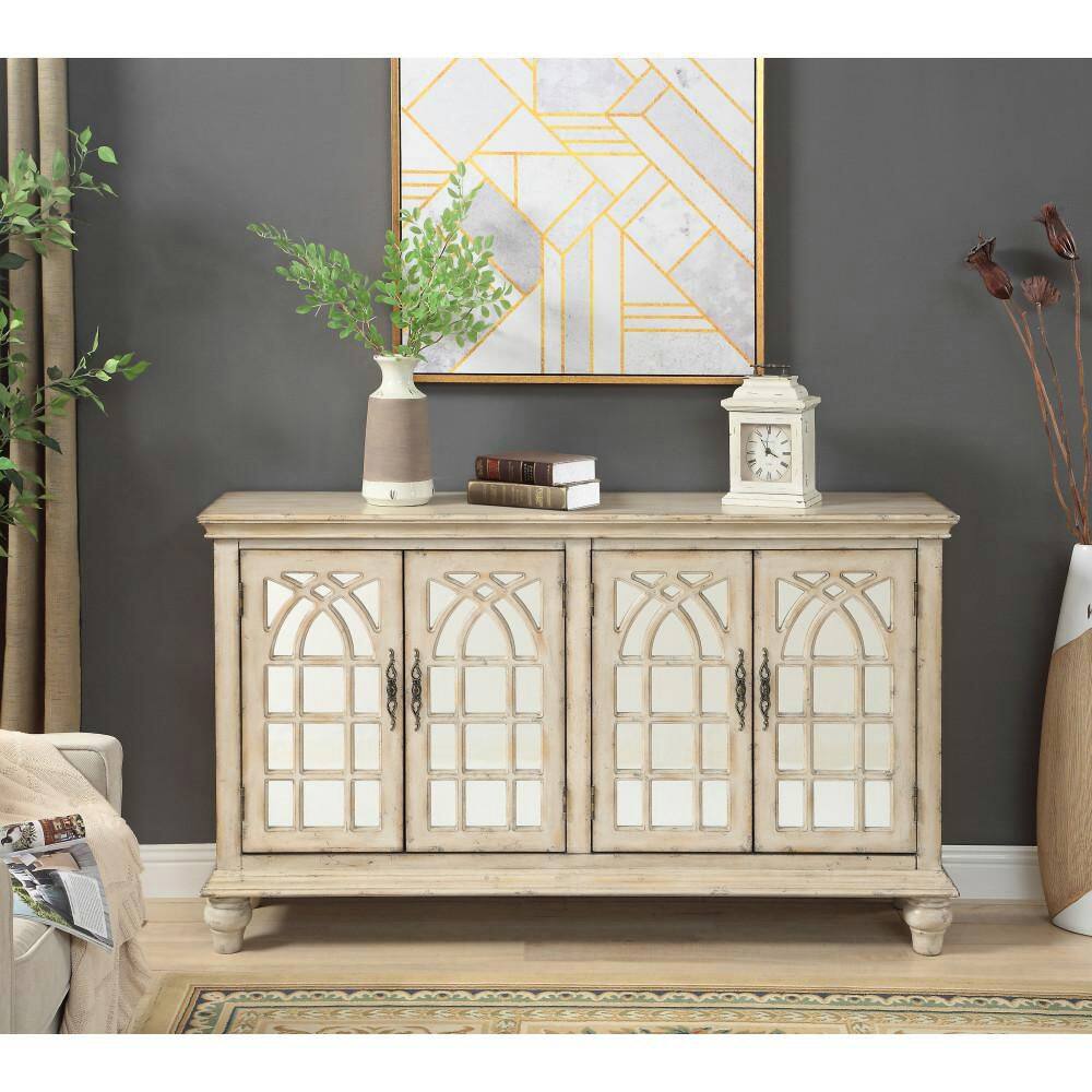 Litton Lane Cream Distressed Wood 60 in. x 35 in. 4-Door Sideboard with ...