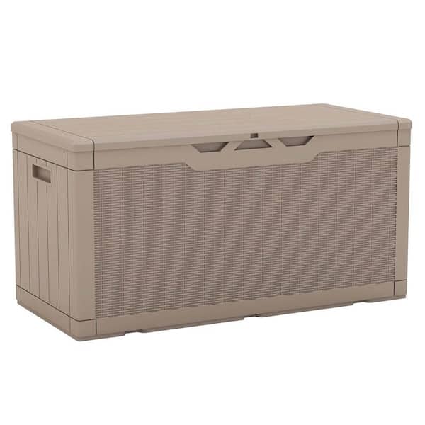 100 Gal. Large Light Brown Waterproof Resin Deck Box with Lockable Lid ...