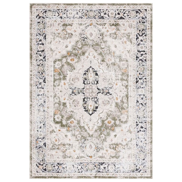 SAFAVIEH Opal 4 ft. x 6 ft. Green/Beige Distressed Medallion Area Rug ...
