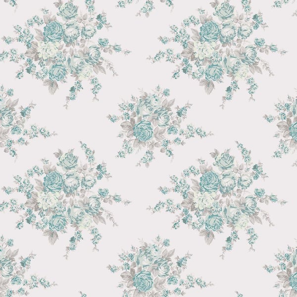 Shabby Chic Teal Green Rose Blossom Wallpaper Sample 12513494 - The ...