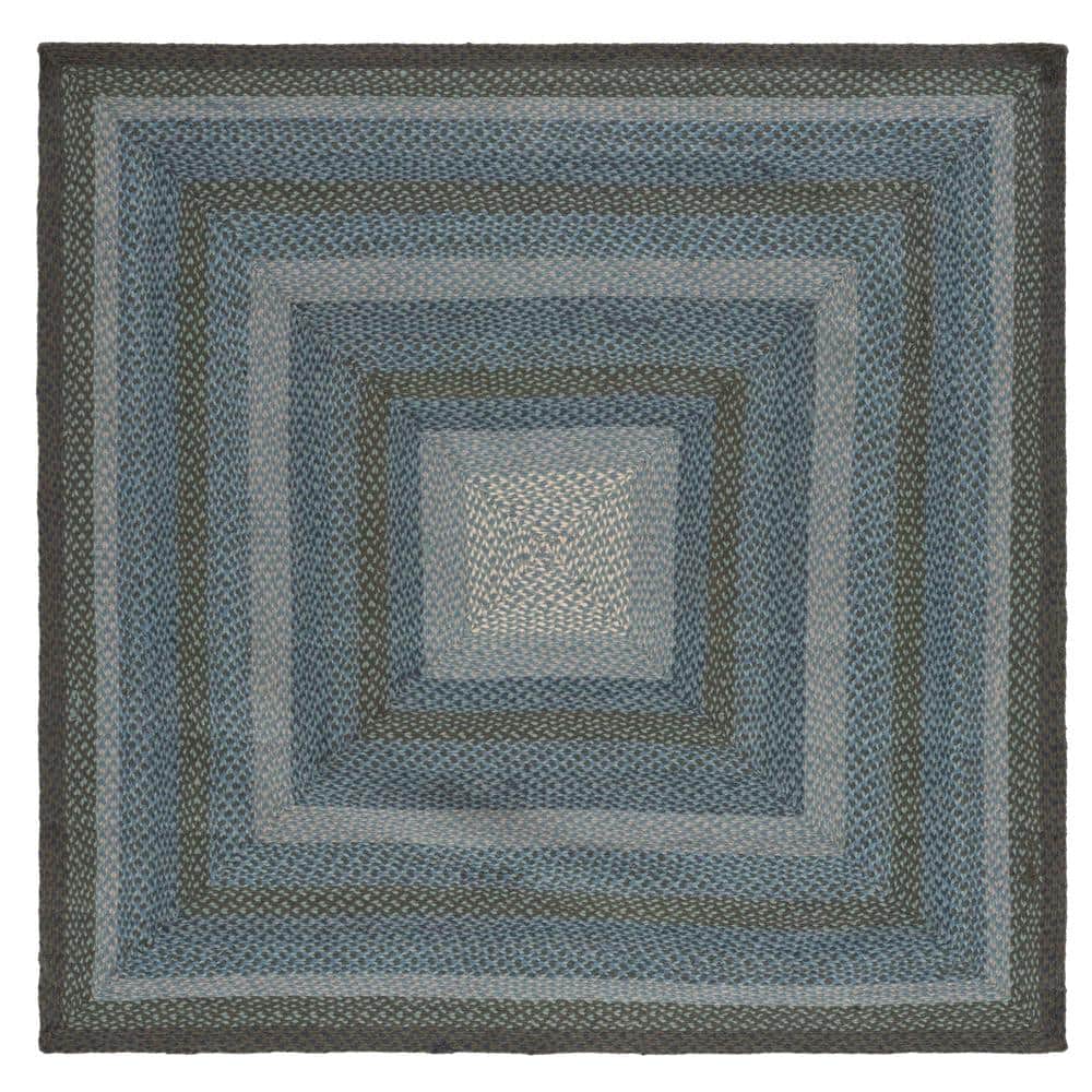 SAFAVIEH Braided Light Blue Green 6 ft. x 6 ft. Border Striped Square ...