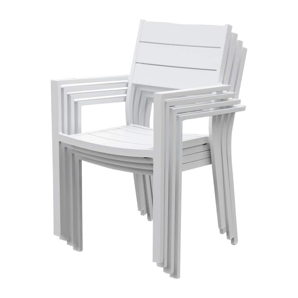 Tidoin White Aluminum Patio Stackable Outdoor Dining Chairs (Set of 4 ...