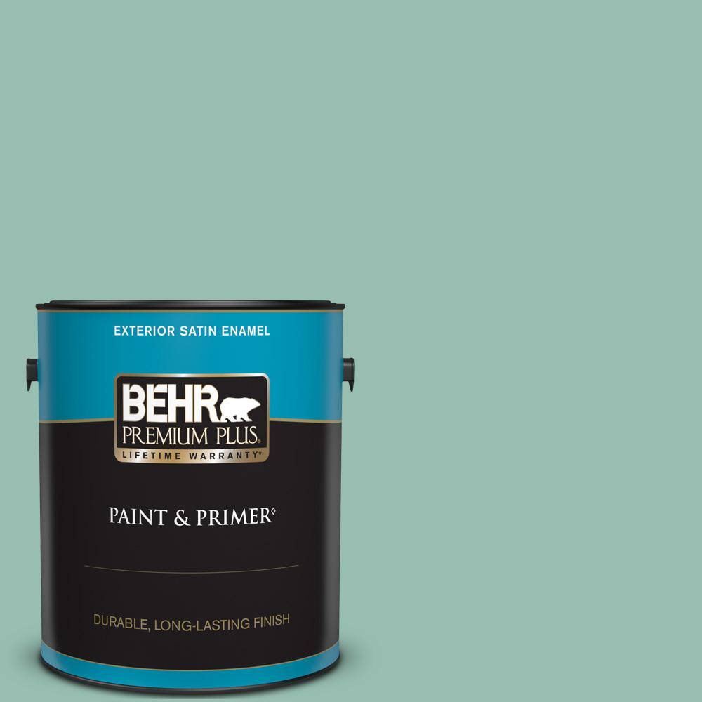 BEHR PREMIUM PLUS 1 gal. #PPU12-07 Spring Stream Satin Enamel Exterior ...