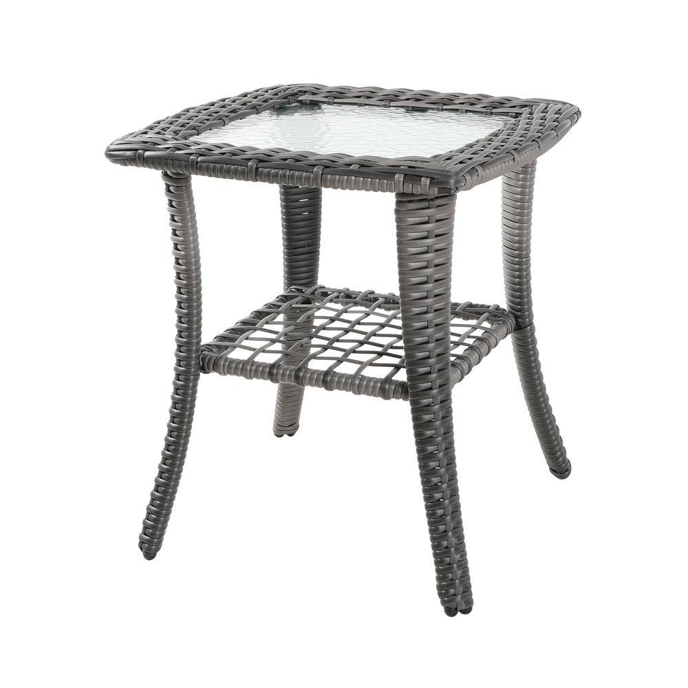Outdoor PE Gary Rattan Patio Side Table with 5mm Tempered Glass Top HD ...