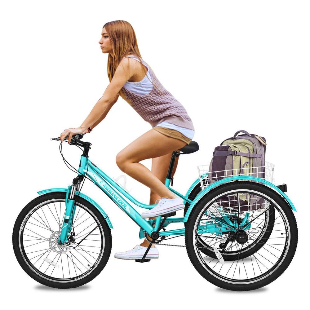 MOONCOOL 24 in. Adults Trikes with Shopping Basket, Adult Mountain Bike, 7-Speed 3-Wheel Bike ...