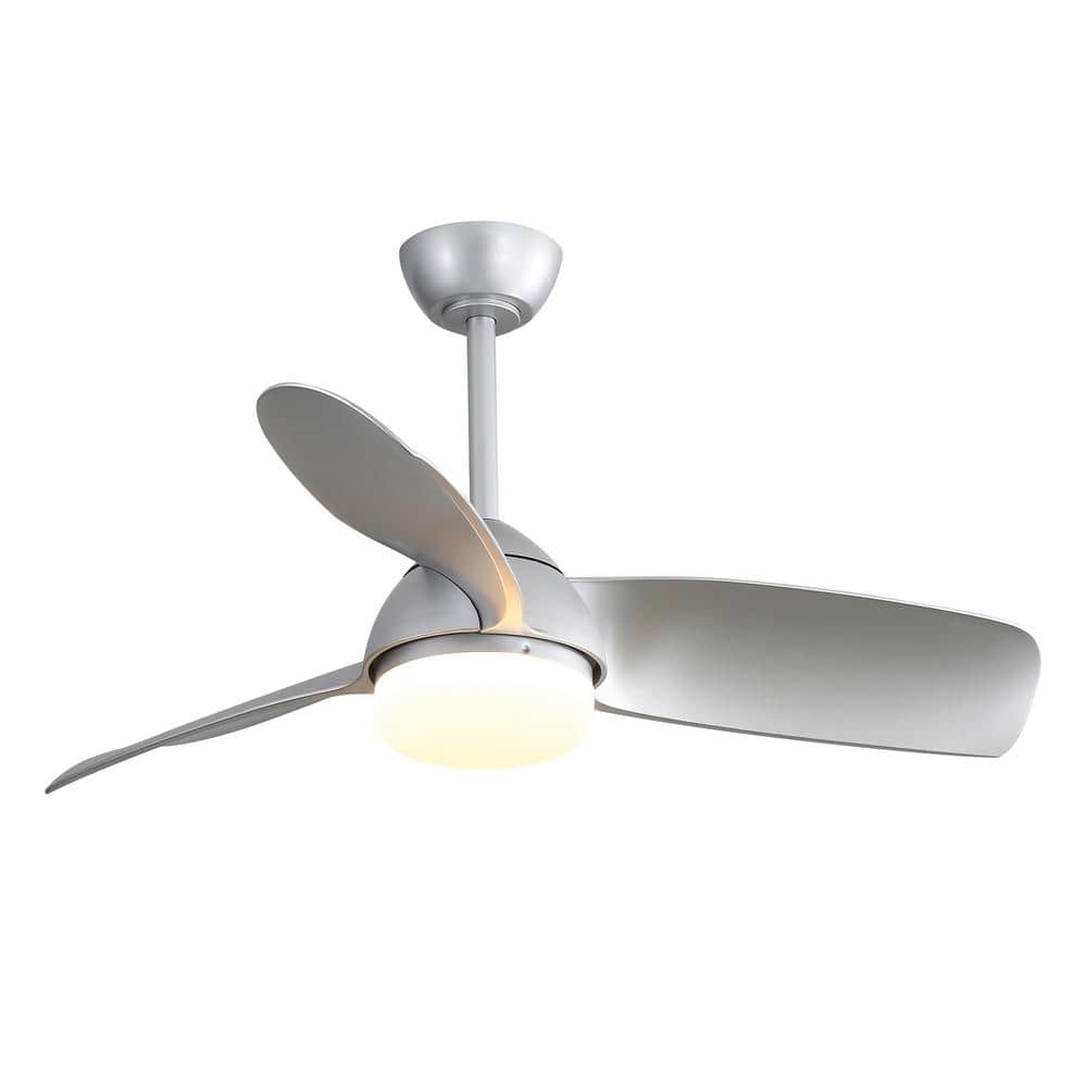 PUDO 42 in. Integrated LED Silver Indoor Ceiling Fan Light with 3 ABS ...