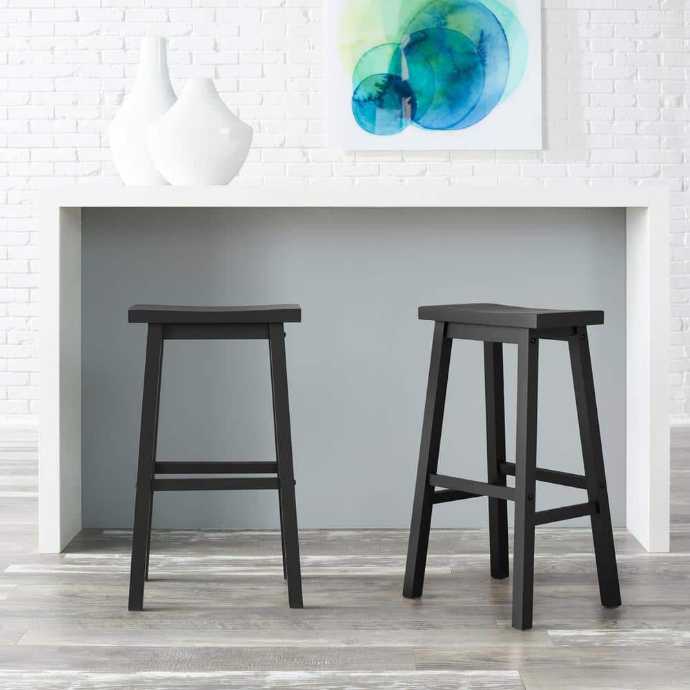 StyleWell Charcoal Black Wood Backless Saddle Bar Stools (Set of 2 ...