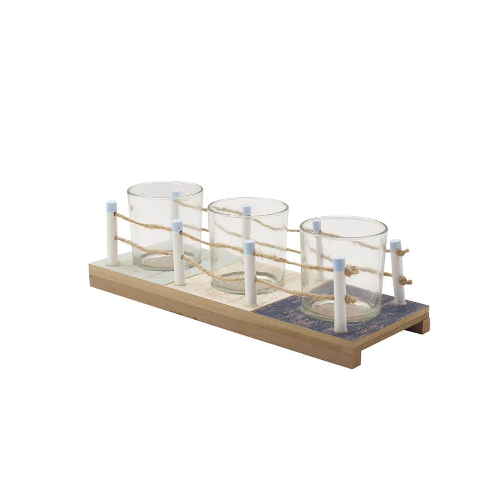 Elements 12.6x4.53x3.94 Inch 3 Light Glass and Brown MDF Tealight ...