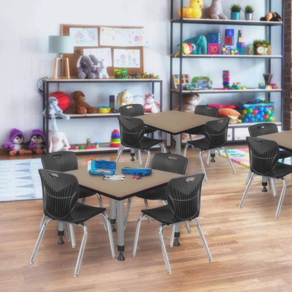 Regency Kee 30 in. Square Noble Oak Adjustable Classroom Table Desk ...
