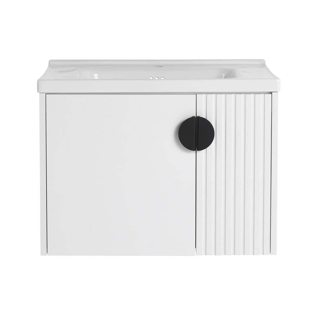 28 in. Wood Rectangle Floating Vessel Sink Bathroom Vanity Combo with ...