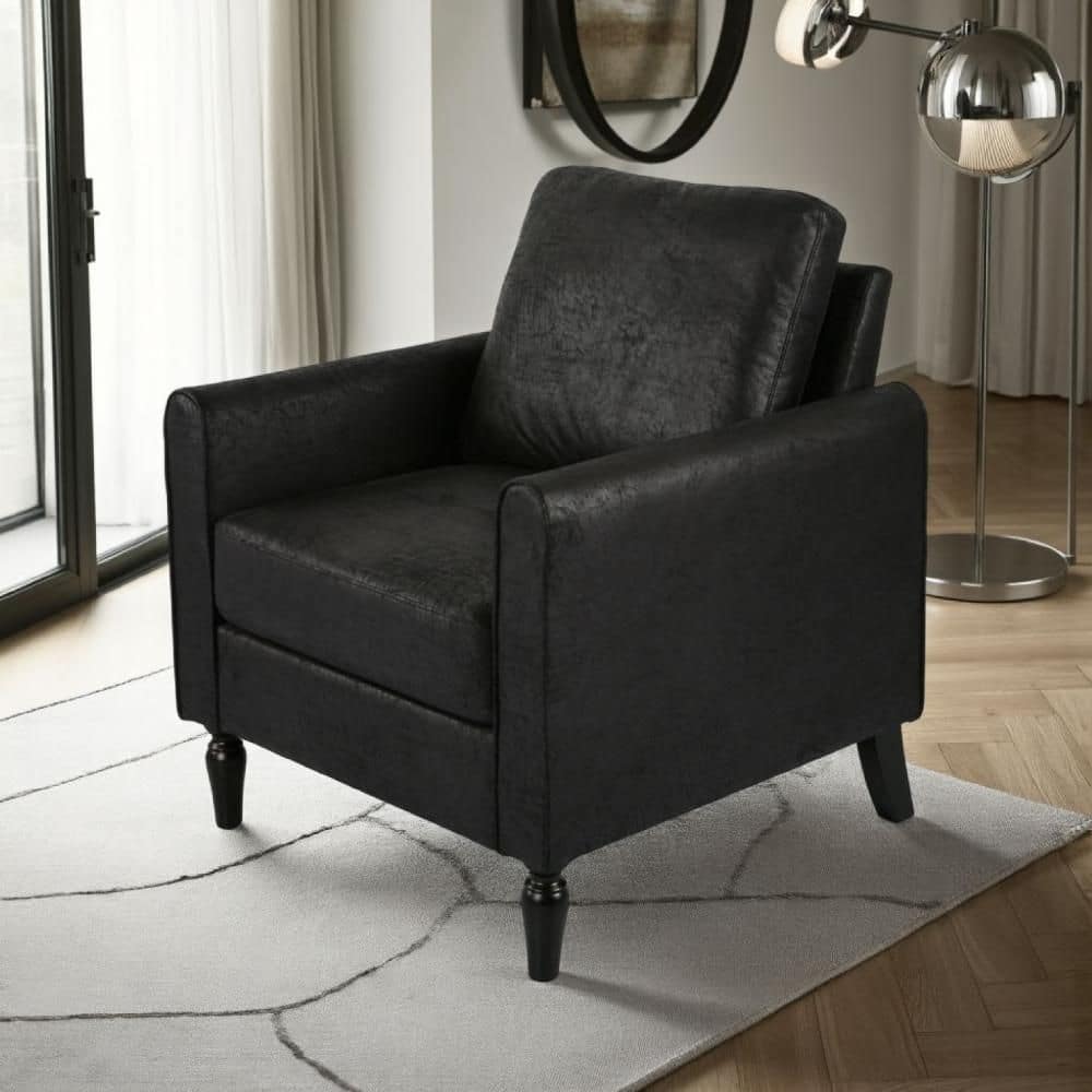 Benjara Ada Black Microfiber Accent Chair with Plush Pillow Back ...