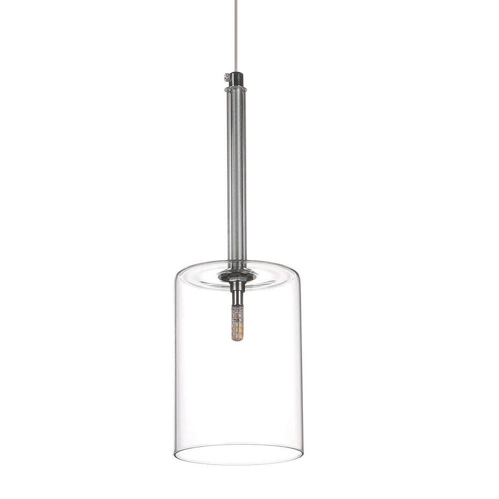 LamQee 1-Light Clear Cylinder Pendant Light with Glass Shade ...