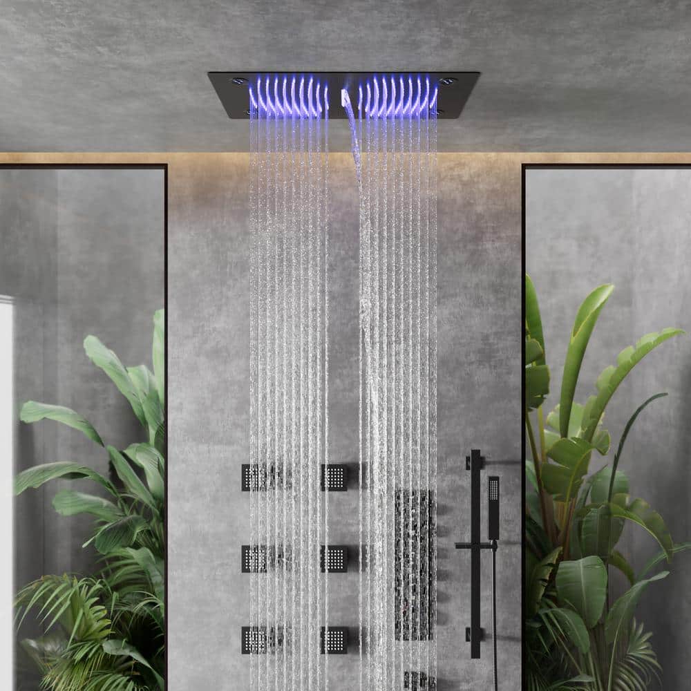 EVERSTEIN Height-adjustable 31-Spray 27.5 in. Dual Shower Heads Ceiling ...