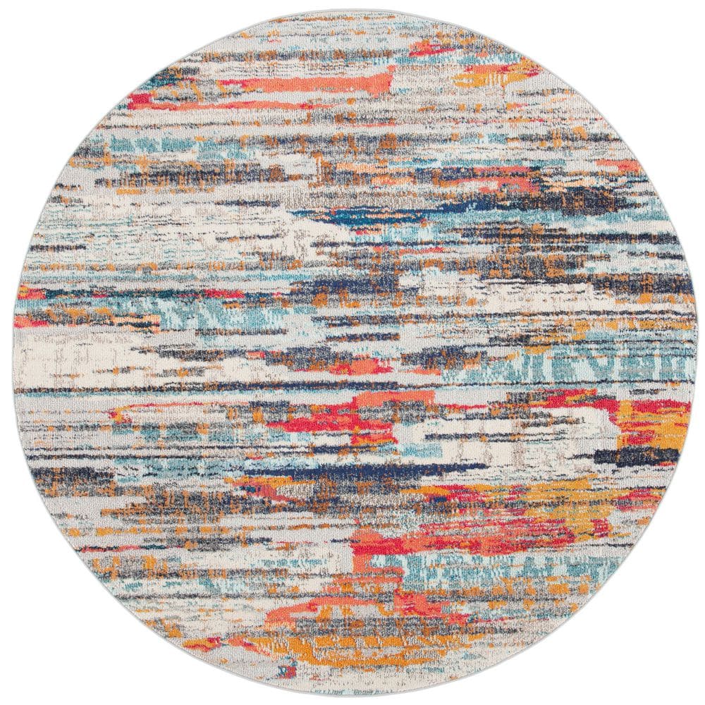 SAFAVIEH Madison Ivory/Multi 7 ft. x 7 ft. Geometric Round Area Rug ...