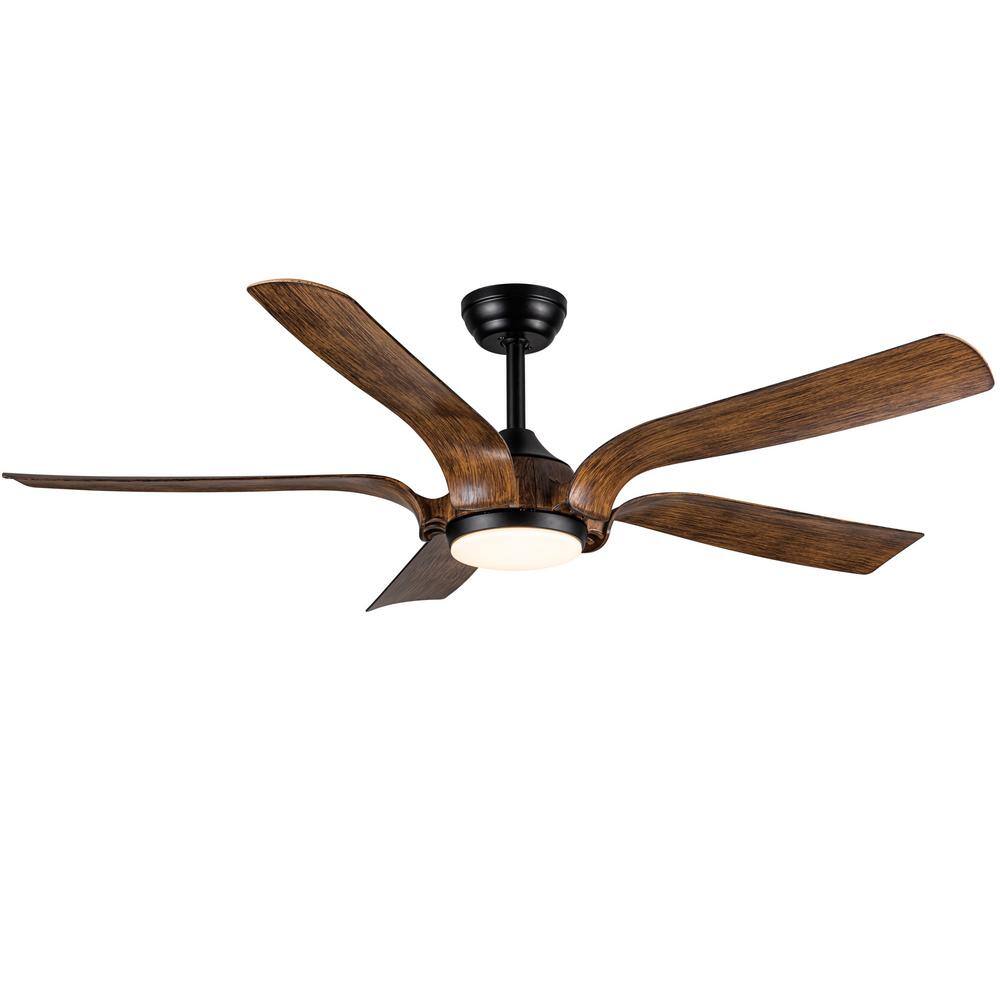 YUHAO Farmhouse 56 in. Indoor Black Smart Ceiling Fan with Integrated ...