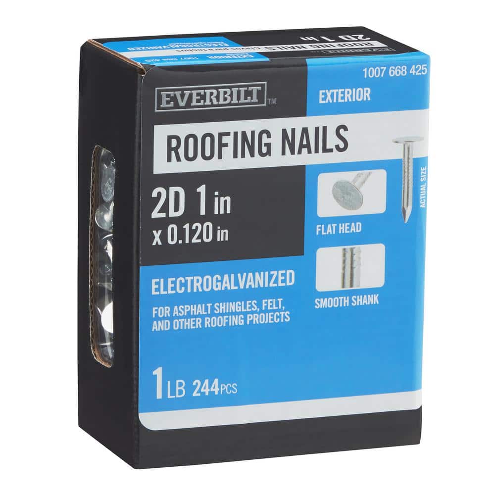 Everbilt 1 in. x 2D Electro-Galvanized Non-Collated Roofing Nails 1 lb ...