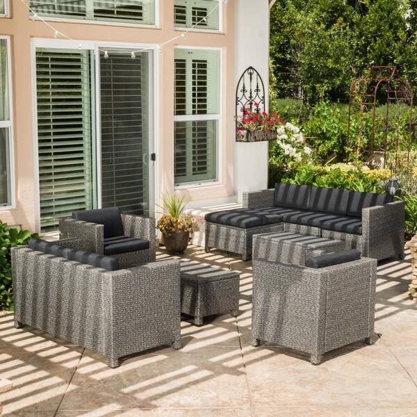 Reviews for Noble House Puerta Gray 9 Piece Wicker Outdoor Patio Sectional Set with Black Cushions Pg 1 The Home Depot