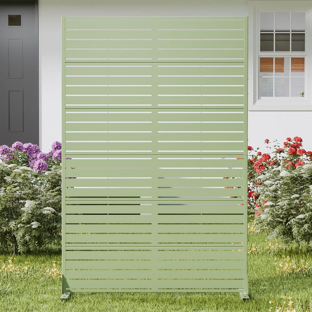72 in. x 47 in. Outdoor in Olive Green Metal Privacy Screen Garden ...