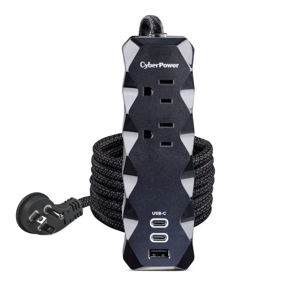 CyberPower 3 ft. 2-Outlet 3 USB Surge Protector P203UC2BK - The Home Depot