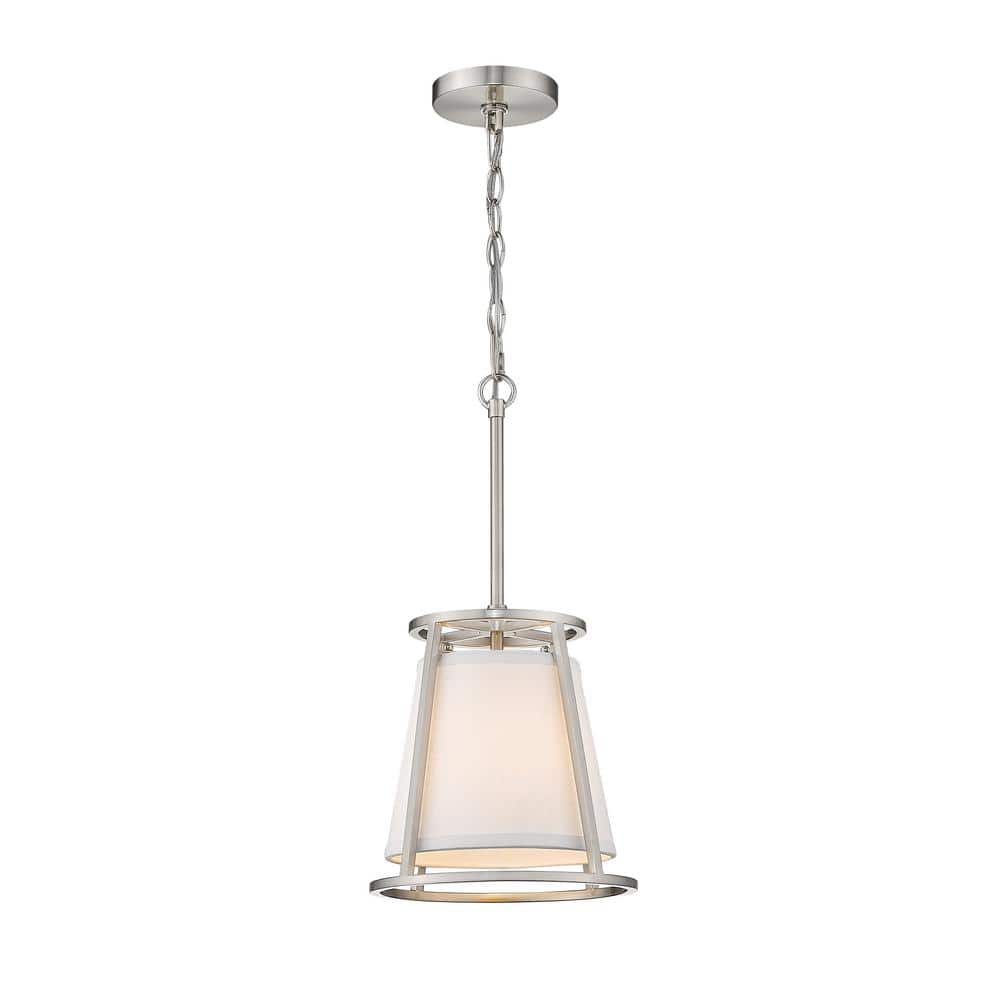 1-Light Brushed Nickel Mini Pendant with White Fabric Shade 1935MP-BN ...