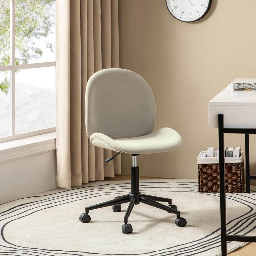 JAYDEN CREATION Flora Linen Modern Armless Mid-Back Polyster Office ...