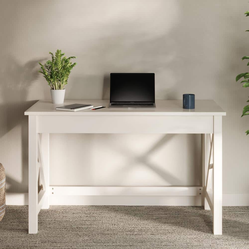 Lavish Home White Veneer 23 in. and MDF Writing Desk with X-Pattern ...