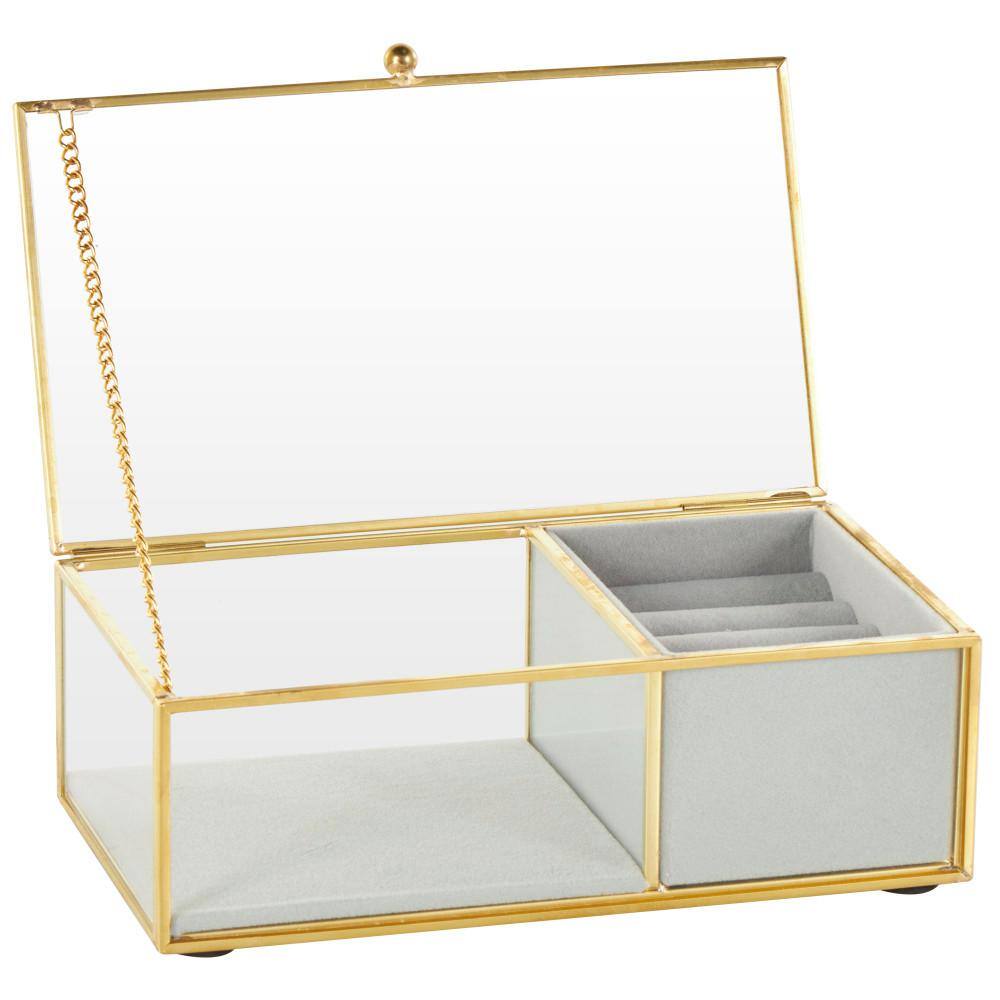 Litton Lane Clear Glass Jewelry Box with Gold Metal Frame and Gray ...