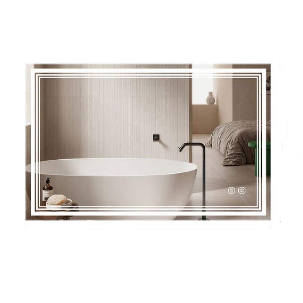 60 in. W x 24 in. H Large Rectangular Frameless Anti-Fog Wall Mounted ...