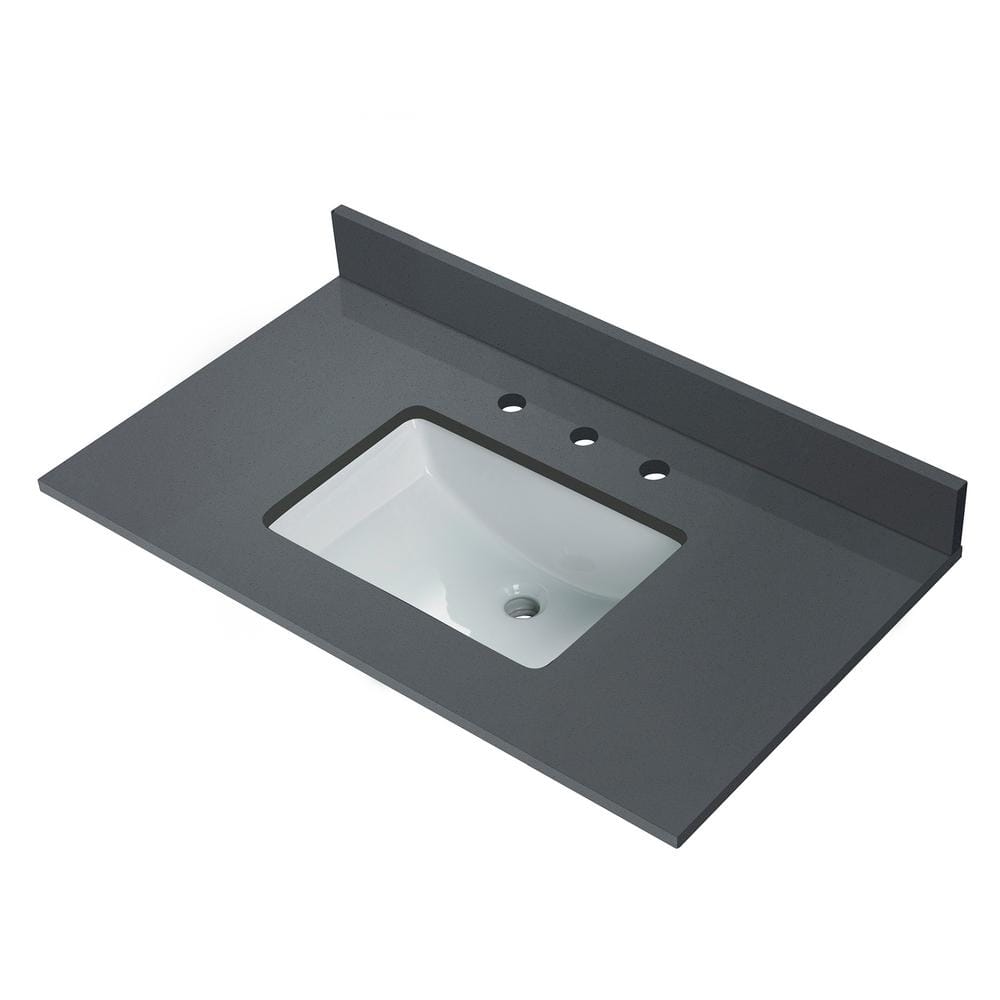 WOODBRIDGE 37 in. W X 22 in. D Engineered Stone Vanity Top in Dark Grey ...