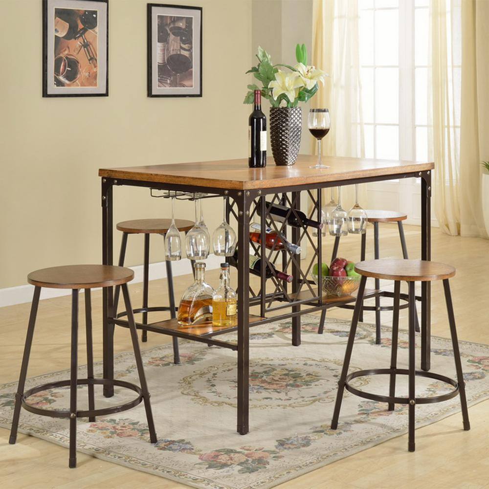 Baxton Studio Vintner 5-Piece Black Metal and Natural Wood Pub Set 5386 ...