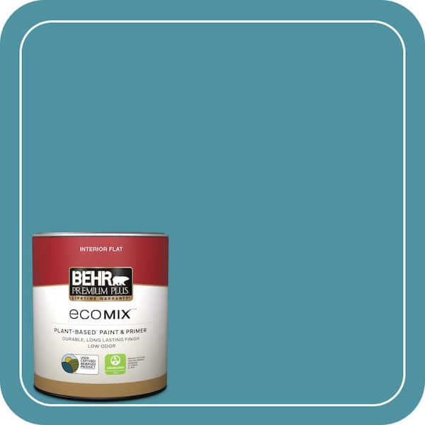 BEHR PREMIUM PLUS 1 qt. #530D-6 Teal Bayou Flat EcoMix Plant-Based ...