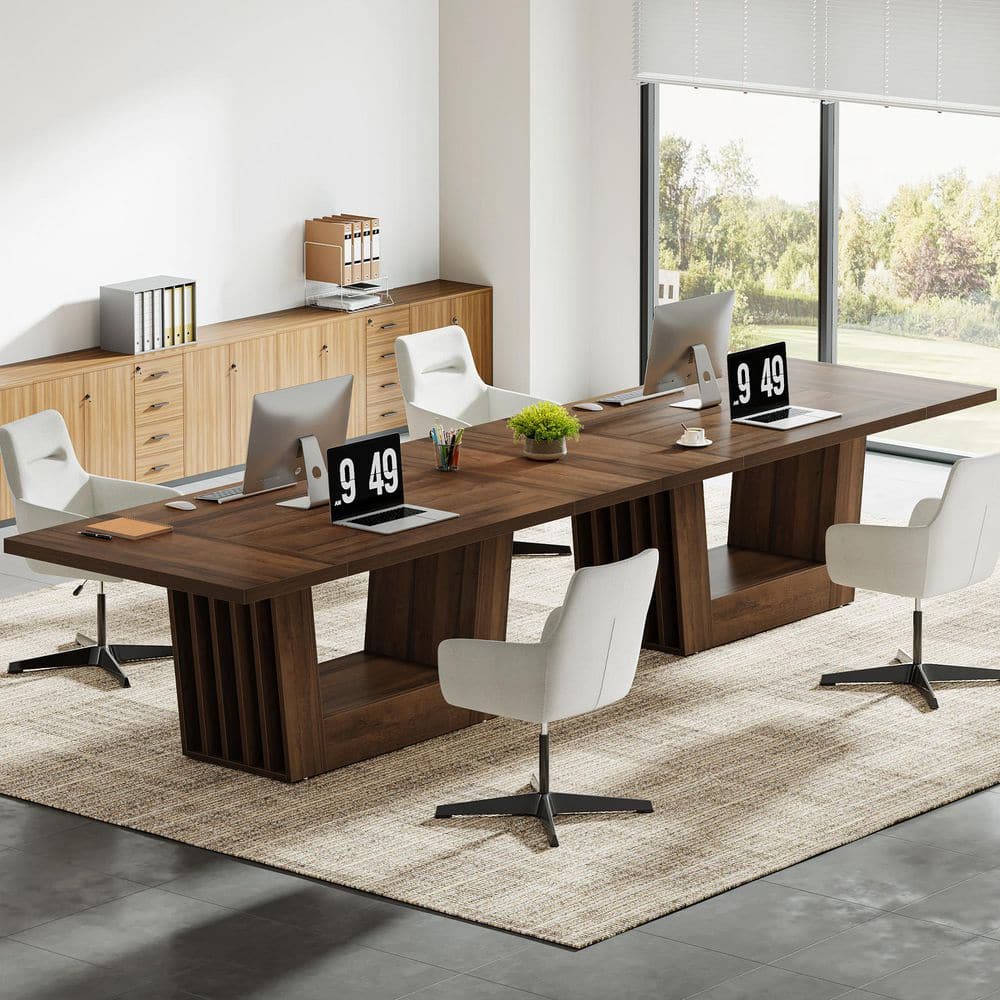BYBLIGHT Moronia 63 in. Rectangle Walnut Brown Wood Executive Desk with ...