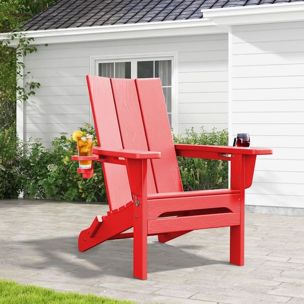 JEAREY Classic Red Folding Plastic Adirondack Chair with Double Cup ...
