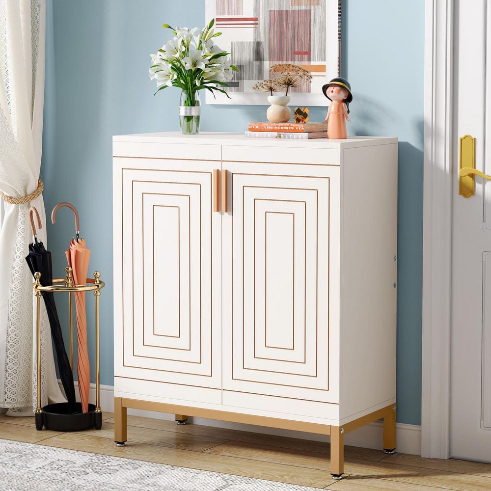 BYBLIGHT Lauren White Shoe Cabinet With Doors, Entryway Shoe Storage ...
