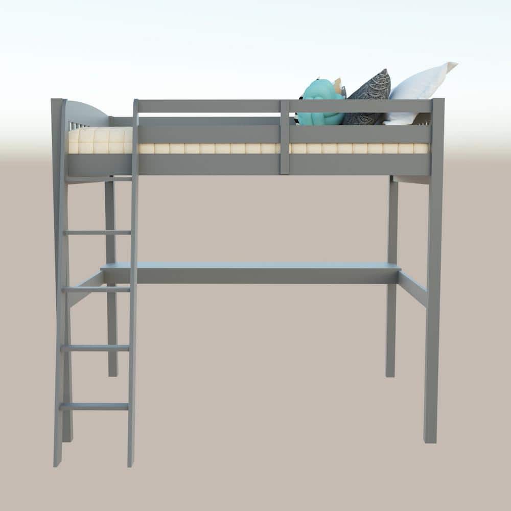 HomeRoots Charlie Gray Full Loft Bed with Desk 72"H x 74.75"W x 80"D ...