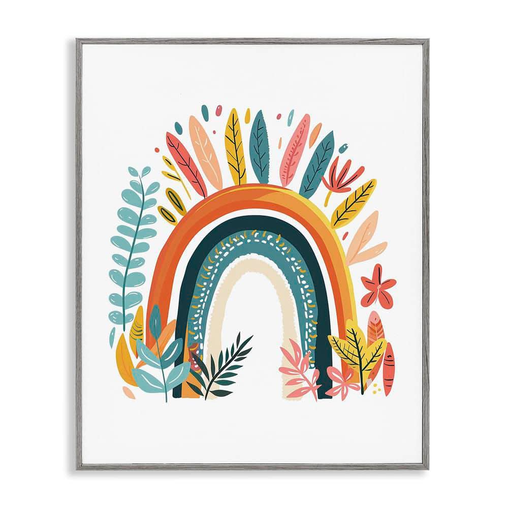 Stupell Industries Boho Rainbow Blooms by LSR Design Studio Gray Framed ...