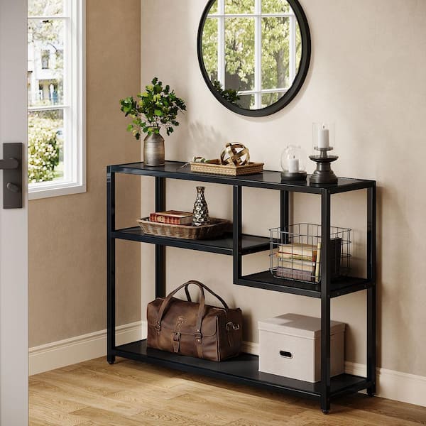 BYBLIGHT Turrella 43 in. Small Black Entryway Table, Rectangle Hallway ...