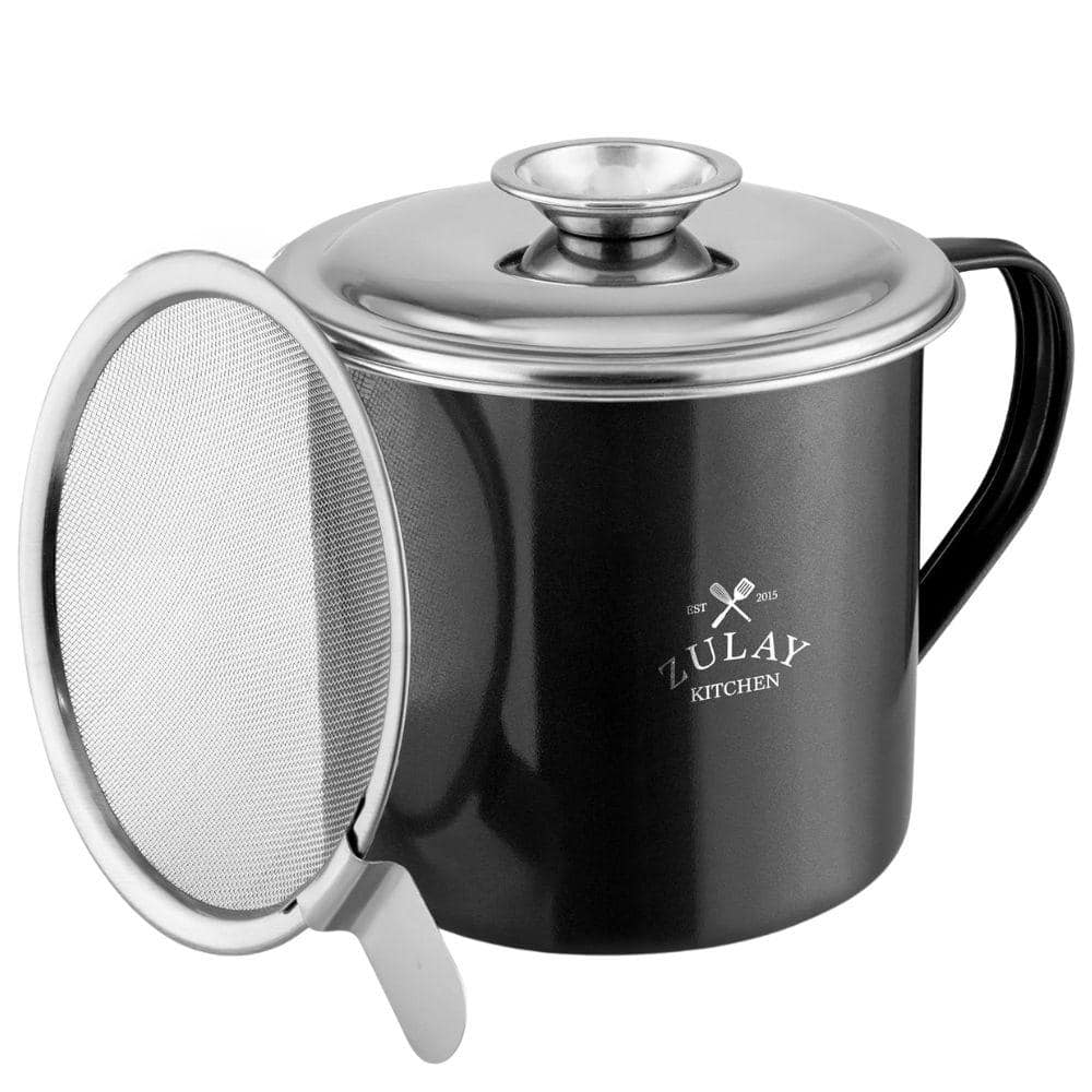 Zulay Kitchen Bacon Grease Container With Strainer, Lid Handle ...