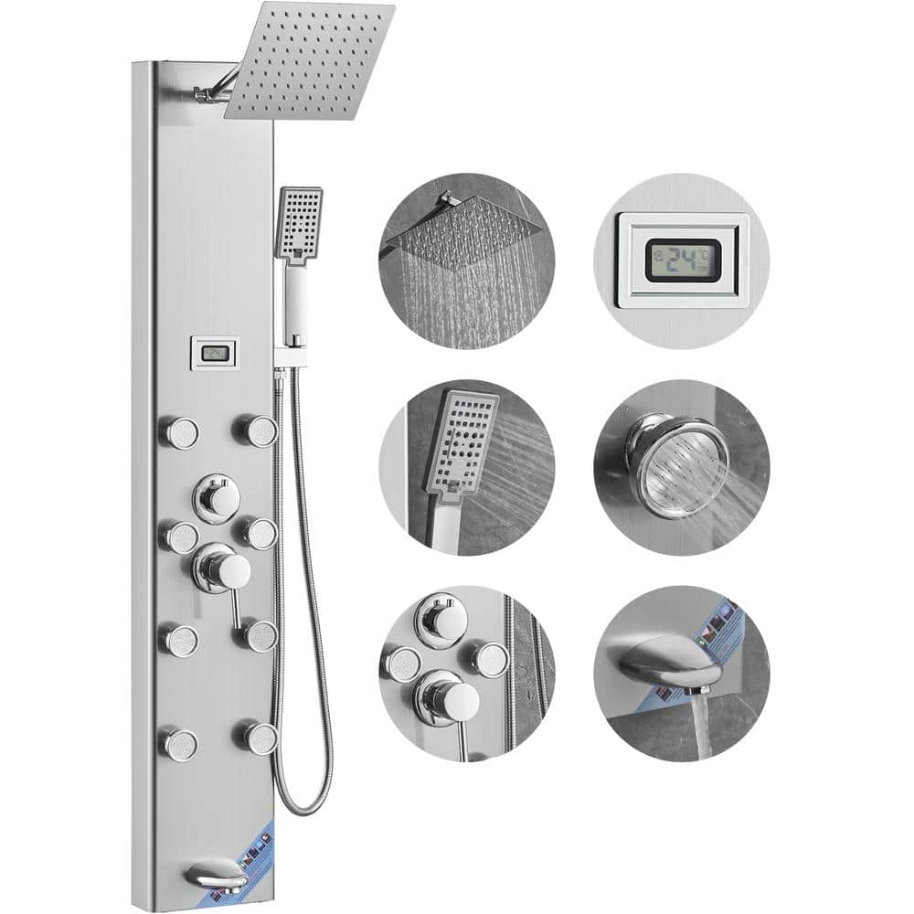 SKYSHALO Shower Panel System 5 Shower Modes Digital Display Shower ...
