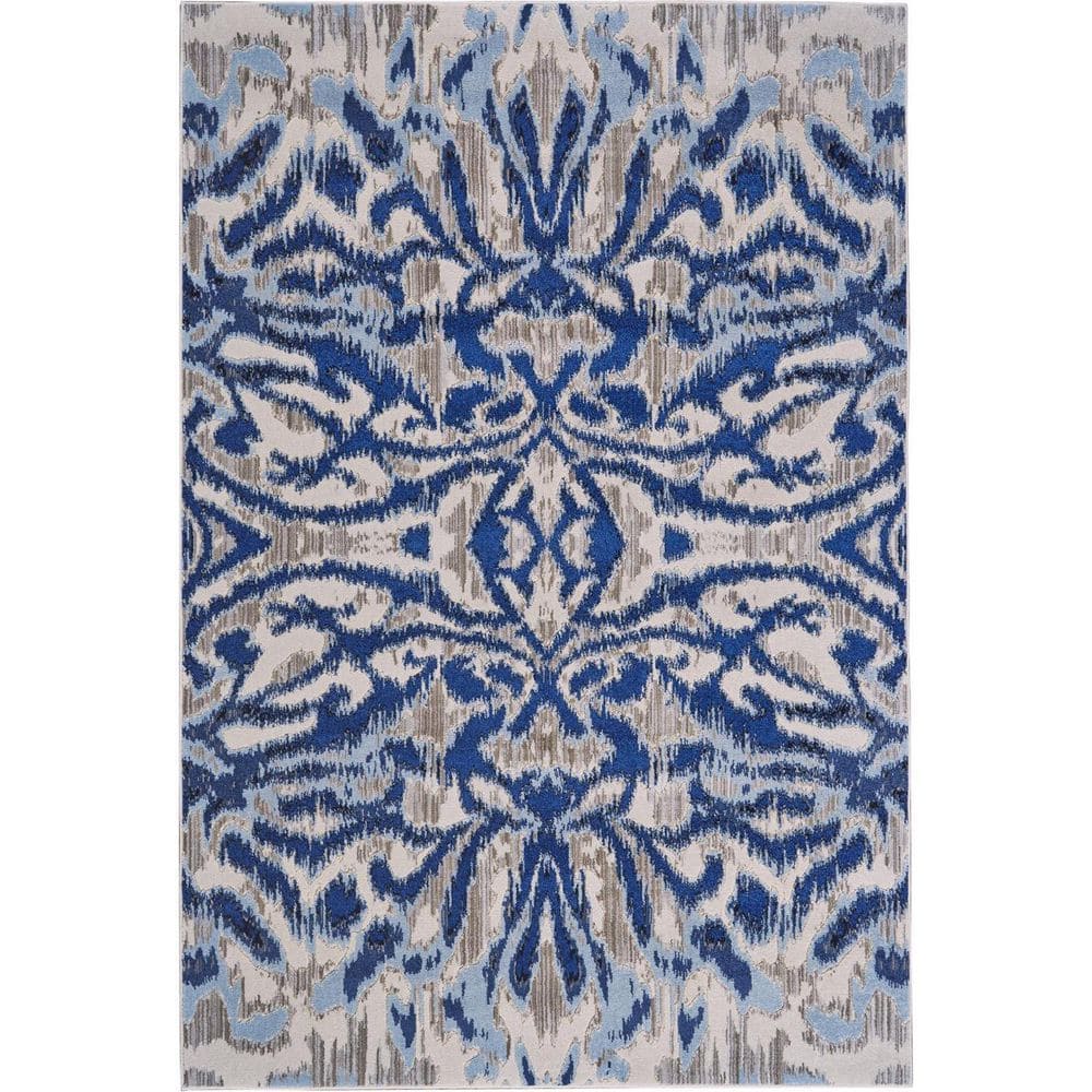 HomeRoots 5 ft. X 8 ft. Ivory and Blue and Gray Ikat Area Rug ...