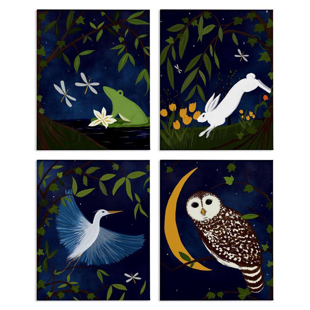 Stupell Industries Nighttime Pond Animals by Michelle Ingari Designs 4-Pieces Unframed Animal ...