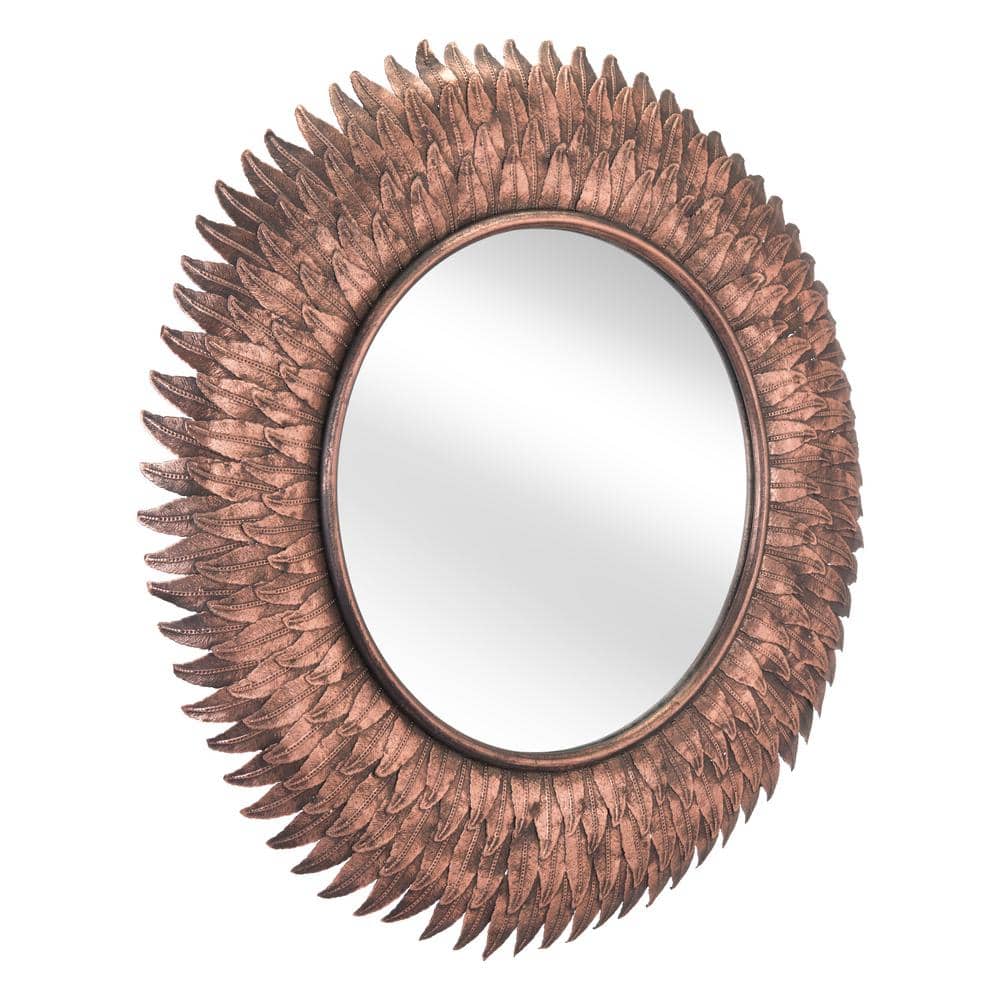 ZUO Modern Copper Round Steel Accent Mirror 28.7 in. H x 28.7 in. W ...