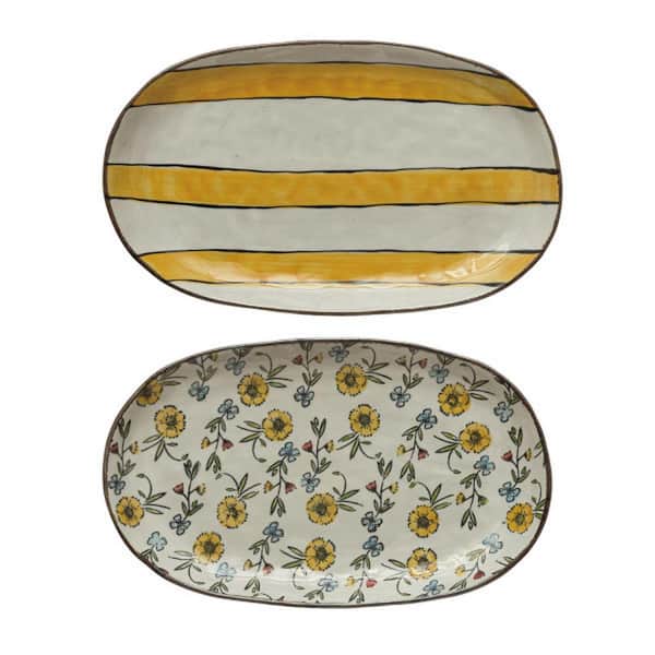 Storied Home 10.5 in. Yellow Stoneware Oval Platter (Set of 2 ...