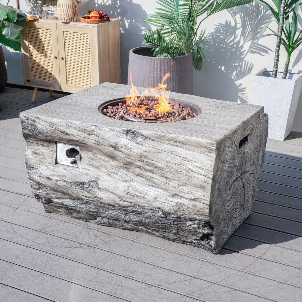 DIRECT WICKER Numa Grey Rectangular Composite Outdoor Fire Pit Table ...