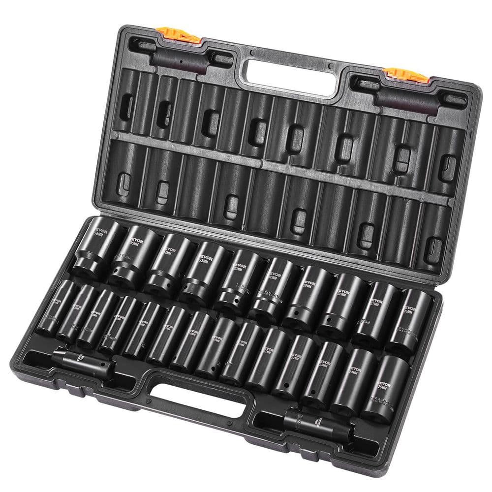 VEVOR Impact Socket Set, 1/2 in. 26 Piece Impact Sockets, Deep Socket, 6-Point Sockets, 1/2 In ...